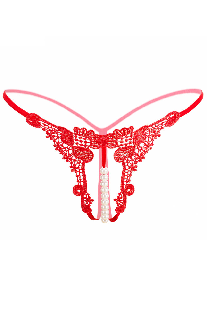 Embroidered Pearl Thong Lingerie, Black Pearl Panty – 3wishes.com