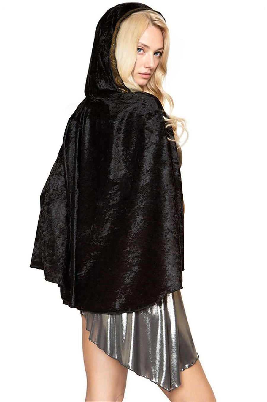 Silver Huntress Costume with Sexy Metallic Dress, Waistband, and Hooded ...