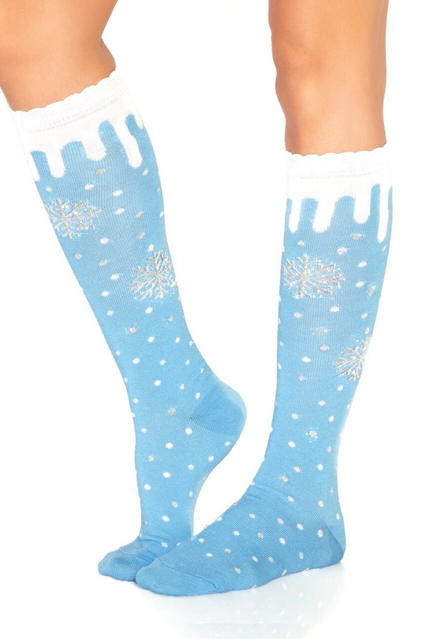 Snowflake Knee Highs, Blue and White Snowflake Socks