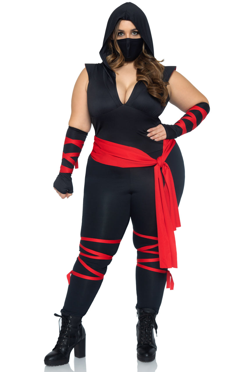 Plus Size Deadly Ninja Costume with Face Mask, Plus Size Black Ninja ...