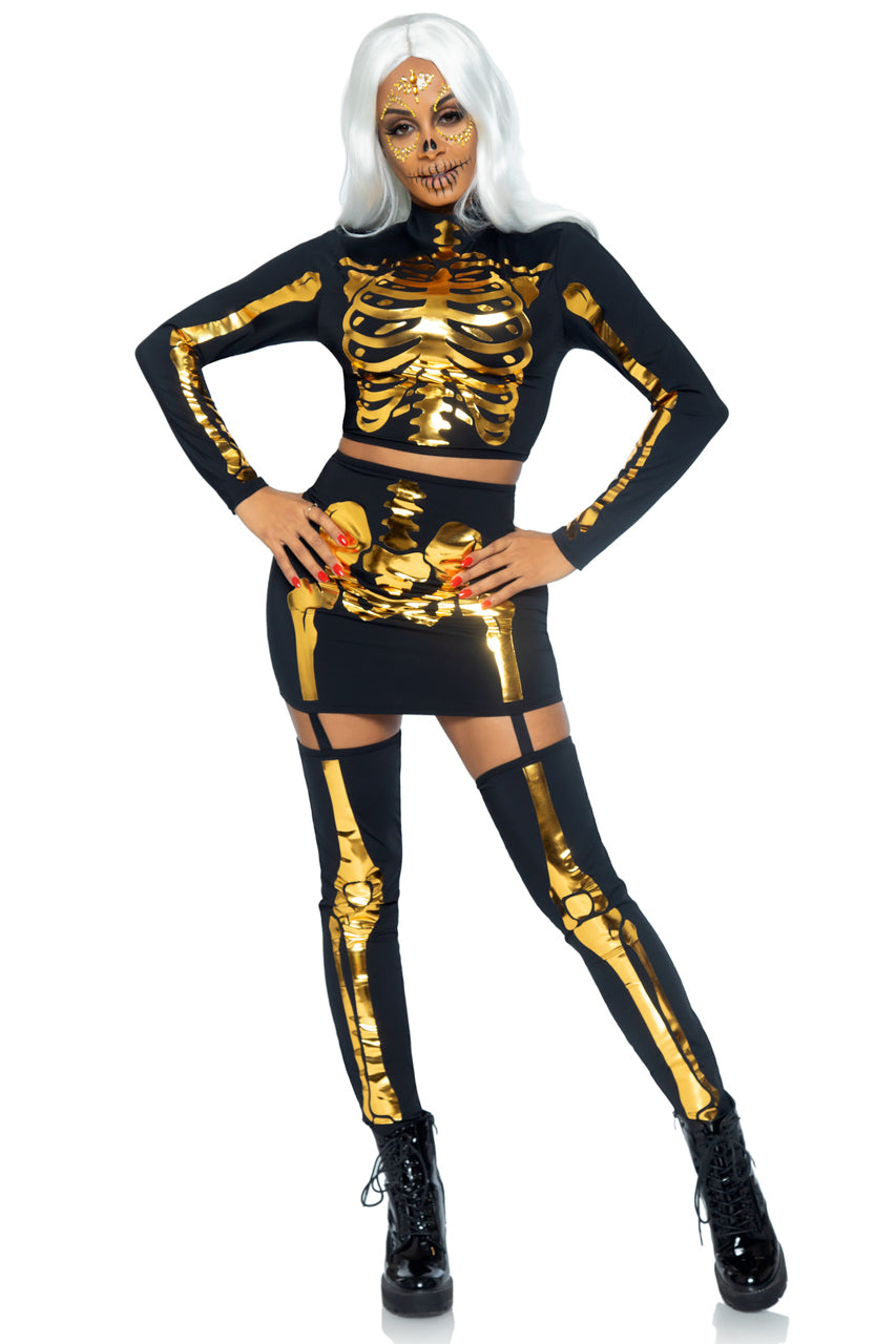 Golden Skeleton Costume, Black and Gold Skeleton Dress – 3wishes.com