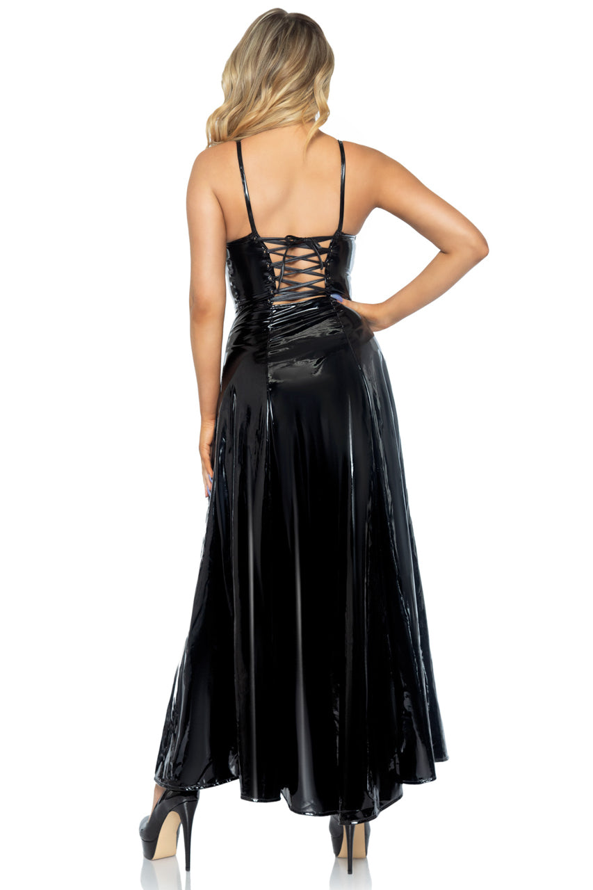 Black Vinyl Gown, Long Wet Look Dress – 3wishes.com