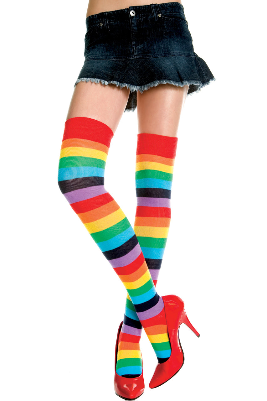 Rainbow Thigh Highs, Striped Thigh High Stockings – 3wishes.com