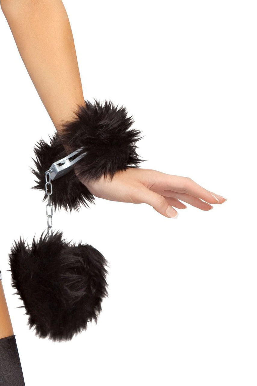 Black Furry Handcuffs, Faux Fur Handcuffs, Furry Cuffs – 3wishes.com