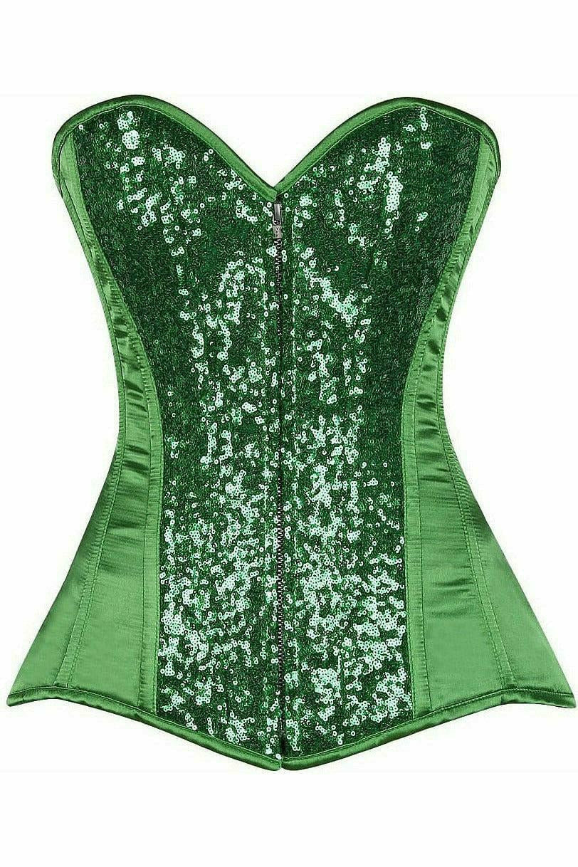 Green Sequin Steel Boned Corset | Sequin Corset – 3wishes.com