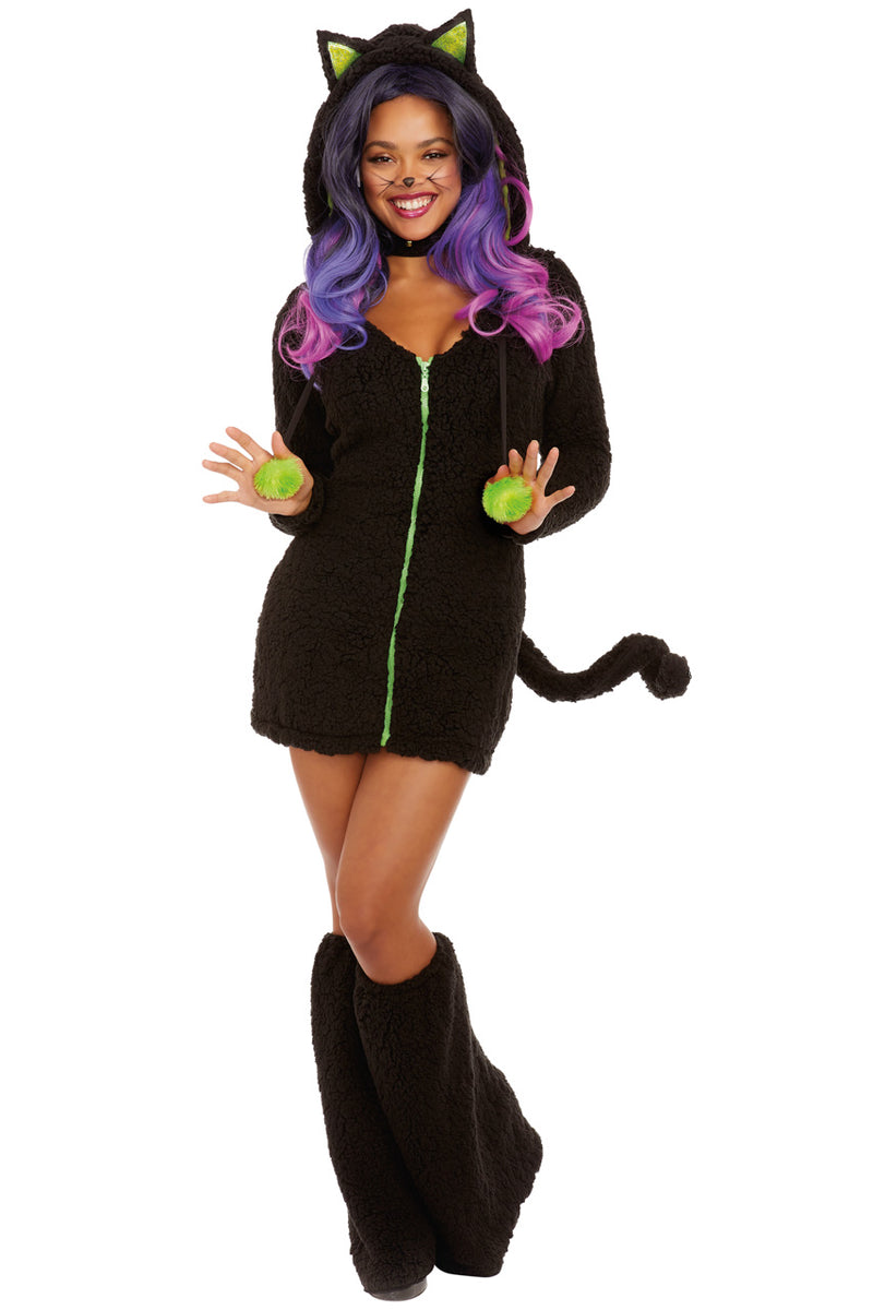 Fuzzy Black Cat Costume, Furry Cat Halloween Costume