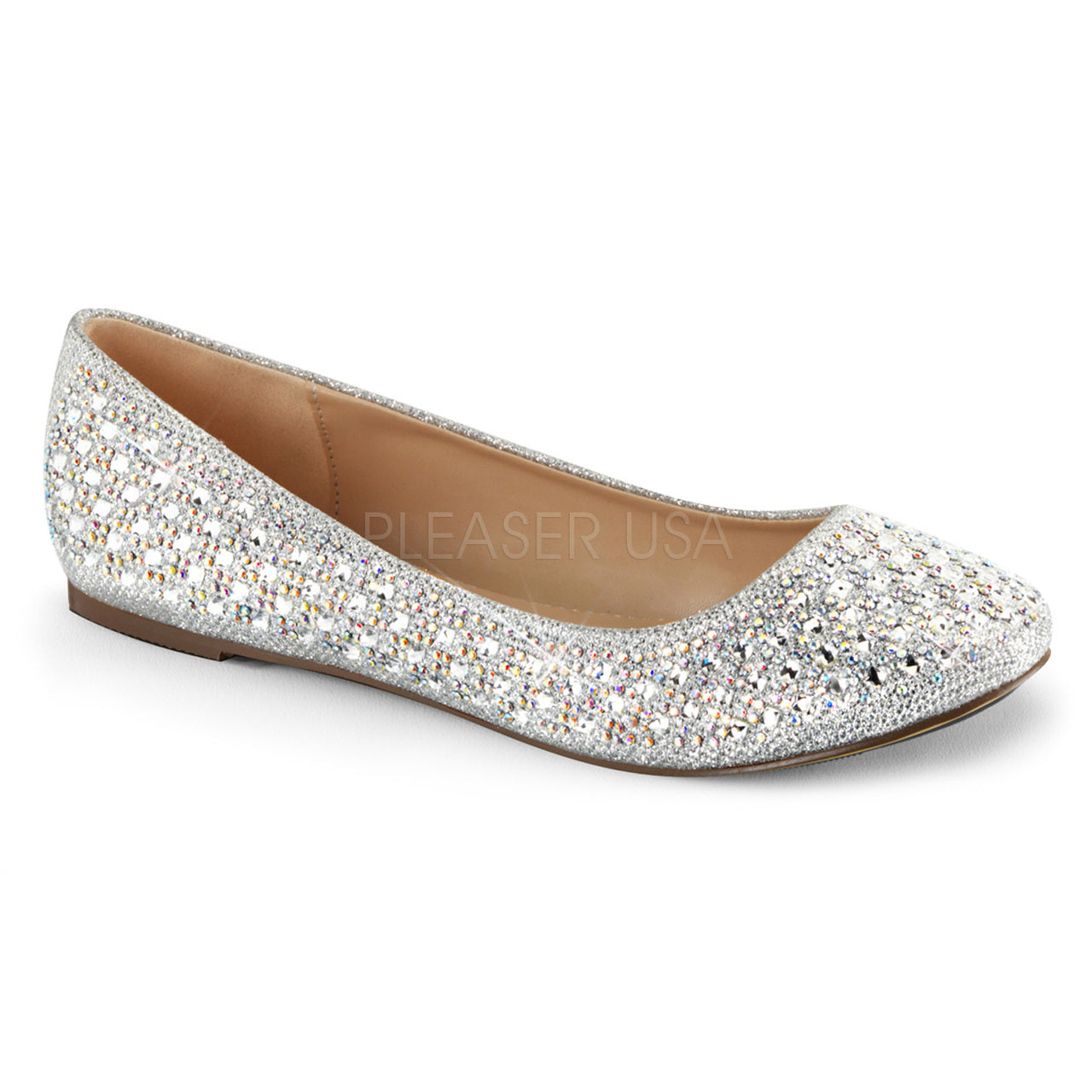 Silver Glitter Round Ballet Flat Shoes W/ Rhinestone Detail – 3wishes.com